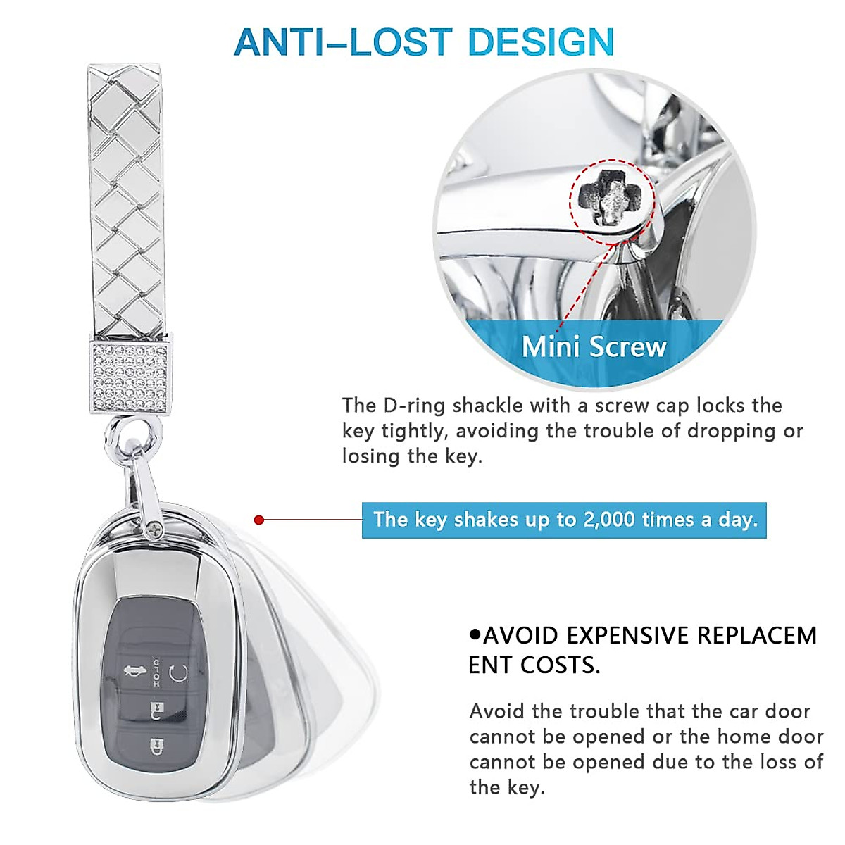 1797 Key Fob Cover for Honda Civic 2022 2023 CR-V HR-V Accessories Keychain Car Remote Shell Bling Crystal TPU Silver