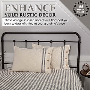 Piper Classics Market Place Gray Queen Quilt, 100% Cotton with Gray Ticking, Hand Quilted Grain Sack Bed Spread Bedding for Boho, Shabby Chic and Rustic Farmhouse Decor (90”x90”) …