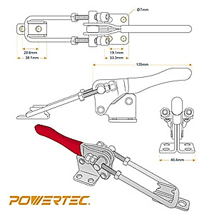 POWERTEC 2PK Toggle Clamp, 1000 lbs Holding Capacity, 334 Adjustable U Bolt Latch w/Antislip Hand Grip for Woodworking Jigs & Fixtures, Smoker, Tire Carrier, Tool Box, Cabinet (20309-P2)