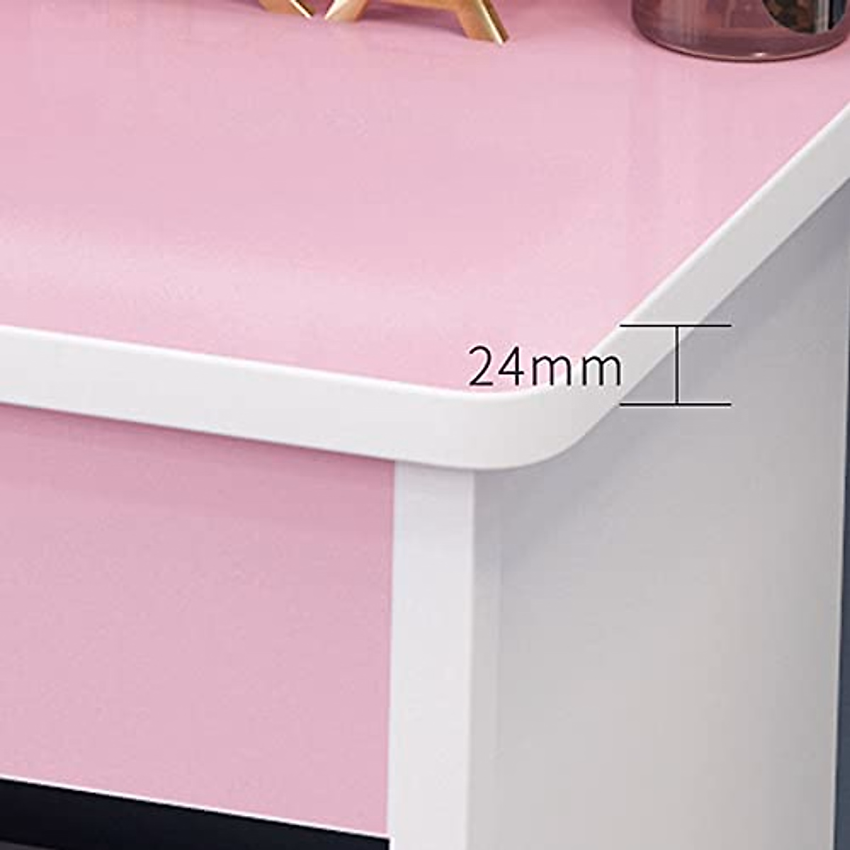 LITFAD 4 Drawers 31.5" Wide Vanity Set Nordic Wood Dressing Table Modern Vanity Table with Stool and Mirror - Pink Right Makeup Vanity, Mirror and Stools
