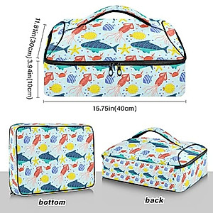 Kcldeci Insulated Thermal Food Carrier Insulated Casserole Carrier for Hot or Cold Food,Fish Crab Starfish Shark and Octopus Insulated Tote Bag for Potluck Cookouts Parties Picnic,Lasagna Lugger