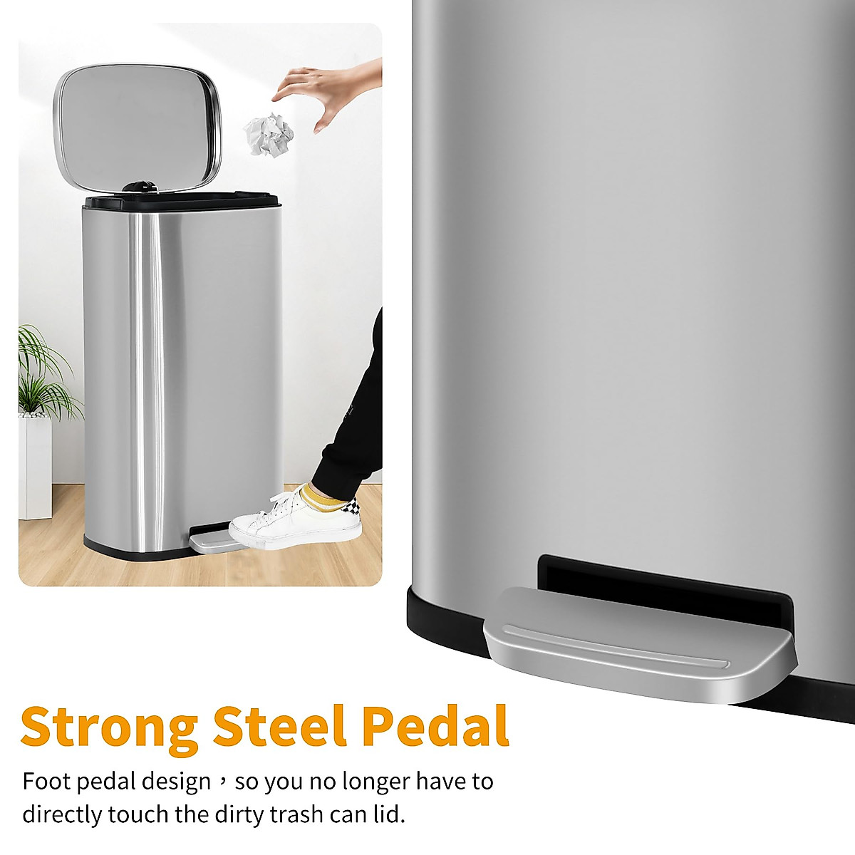 BLKMTY Trash Can Kitchen Trash Can with Lid for Office Bathroom Garbage Bin Step Trash Bin Pedal Trash Can Stainless Steel Garbage Can with Removable Inner Bucket Tall 10 Gallon/45L Rubbish Bin