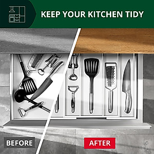 ROYAL CRAFT WOOD Luxury Bamboo Kitchen Drawer Organizer - Silverware Organizer - Utensil Holder and Cutlery Tray with Grooved Drawer Dividers for Flatware and Kitchen Utensils (5 Slot, White)