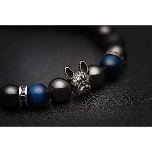 Karseer Diffuser Bracelets, Dog Lover Natural Magnetic Hematite and Lava Rock Energy Balance French Bulldog Theme Anxiety Healing Bracelet Aromatherapy Diffuser Bracelet for Women and Men