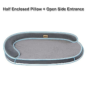 Jiupety Medium Dog Bed with Egg-Crate Foam, Waterproof Dog Bed with Half Oval Pillow, Easy to Enter and Exit, Excellent Cloth, High-gain Egg-Crate Sponge, Luxury, Waterproof, Soft and Comfy (Grey)