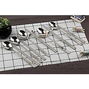 BALWOO Whale Design Korean Traditional Table Sticky Rice Spoon and Chopsticks Mukbang Cutlery 430 Stainless Steel