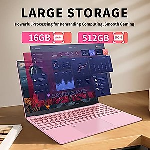 【Win11/MS Office2019】 15.6inch FHD Large Screen high Performance Laptop high Speed Celeron N5095(2.0Ghz) CPU 16G RAM+512GB SSD High capacity battery Notebook PC with Backlit keyboard(512G, Rose Gold)