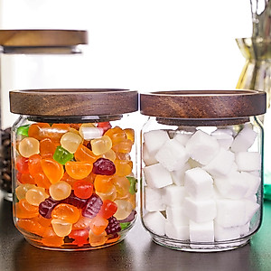 Yeahey Glass storage jars with wooden lids, food storage jars, glass kitchen jars, transparent containers for coffee bean storage, biscuit/candy/spice/tea/Pasta/Nuts storage jars (15oz*2)