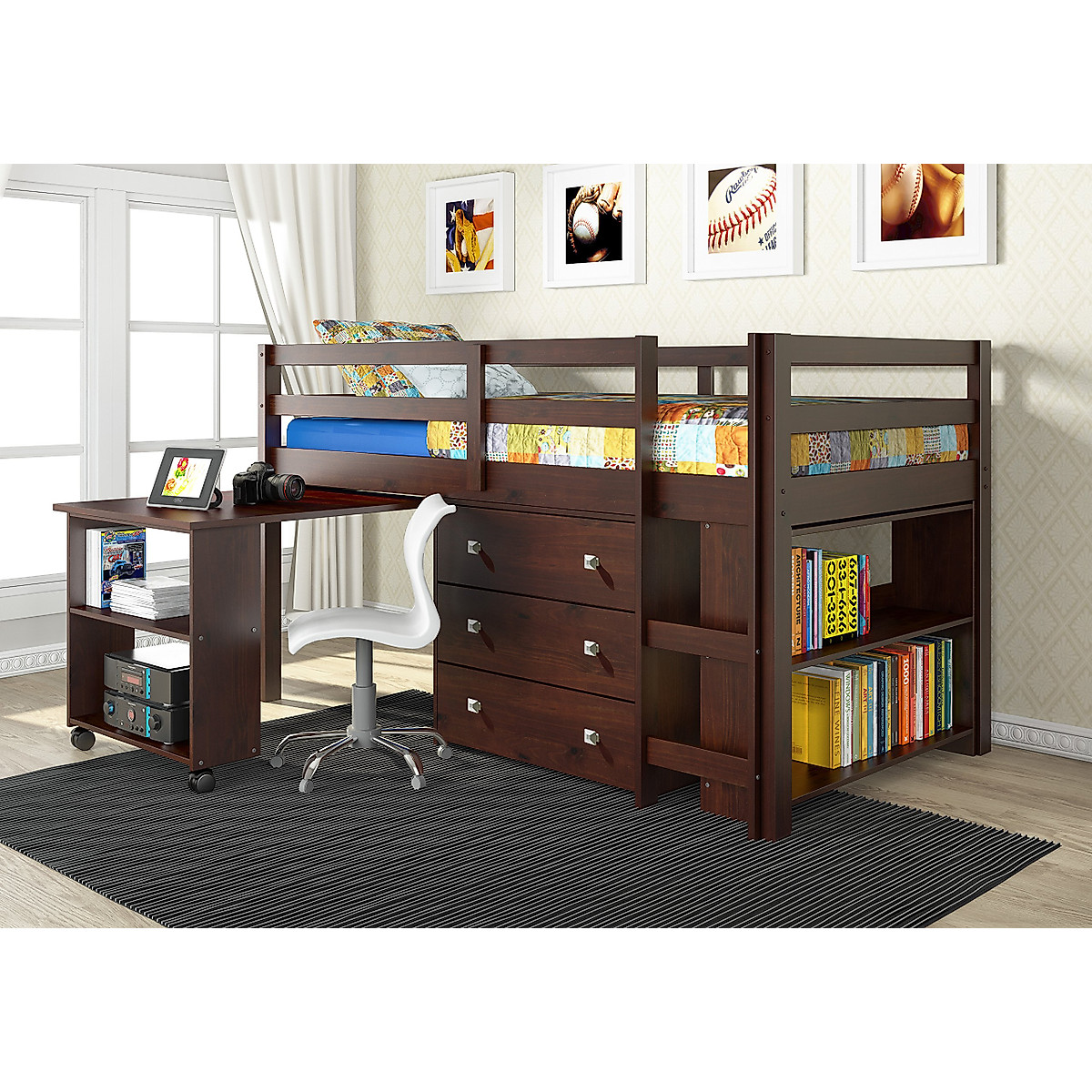 Donco Kids Study & Sleep Twin Cappuccino Low Loft Bed