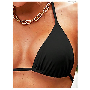 SOLY HUX Women's Halter Triangle Bikini Top Tie Back Bathing Suit Top Sexy Swimwear for Women A Solid Black XL