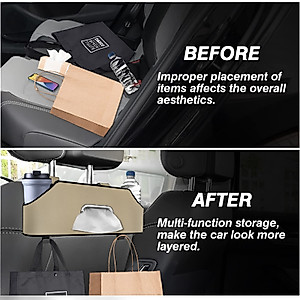 Car Headrest Backseat Organizer,Seat Back Organizer,Hook,Cup Holder,Tissue Box,Phone Holder,Storage Box,Multifunctional Storage for Car Travel Accessories(Off White)