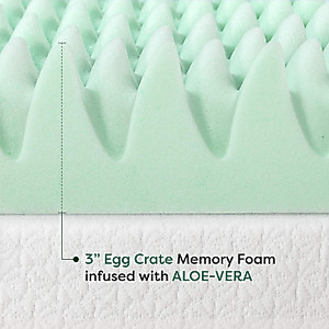 Best Price Mattress 3 Inch Egg Crate Memory Foam Mattress Topper with Calming Aloe Infusion, CertiPUR-US Certified, Short Queen