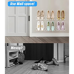 PrimZooty Wall Mounted Shoe Rack 6 Pack, with Sticky Hanging Strips, Metal Wall Shoe Storage, Hanging Shoe Organizer for Wall/RV/Door