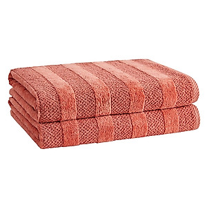 CANNON Shear Bliss Quick Dry 100% Cotton Bath Towels (30" L x 52" W), Slim Lightweight Design, Textured Dual Weave, Low Lint Absorbent (2 Pack, Coral)