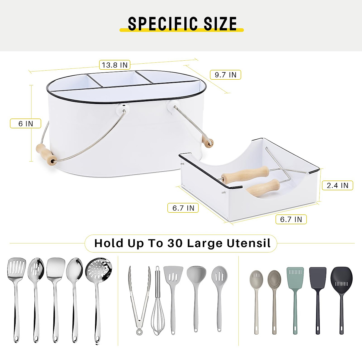 VIREESR Large White Utensil Caddy,2 Handles Provide Better Balance, Holder for Silverware,Condiment,Flatware,Suitable for Indoor and Outdoor(Include a Napkin Caddy)