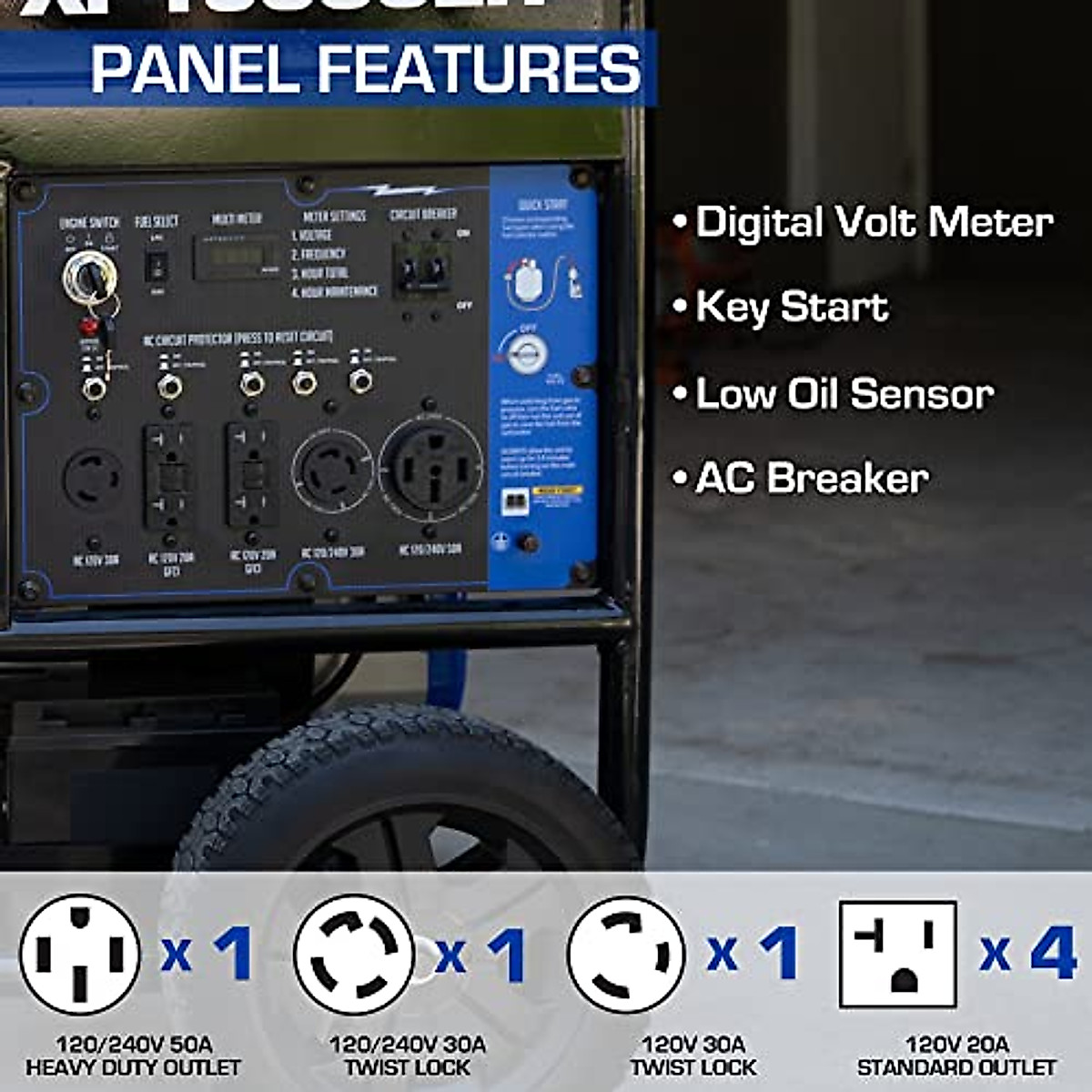 DuroMax XP15000EH Dual Fuel Portable Generator-15000 Watt Gas or Propane Powered Electric Start-Home Back Up & RV Ready, 50 State Approved, Blue and Black