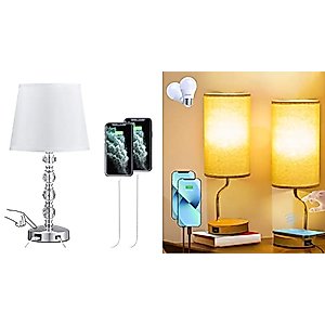 Unfusne Touch Control Lamps for Bedrooms Set of 3, 3-Way Dimmable Nightstand Lamps, 2 * Small Bedside Wireless Charging Lamp, 1* Crystal Lamp with USB Port