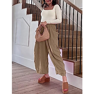 LILLUSORY Women Linen Summer Fall Fashion Outfits Clothes Palazzo Casual Flowy Pants 2023 Wide Leg Trousers Lounge Drawstring Loose Lightweigt Beach Trendy Harem Hippie Pants with Pocket Khaki