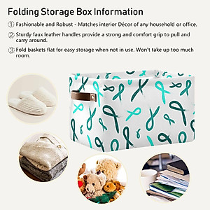 Teal Ribbon Painted Ovarian Cancer Storage Basket Foldable Large Closet Organizer Storage Containers for Office Closet Shelves, 1 Pack