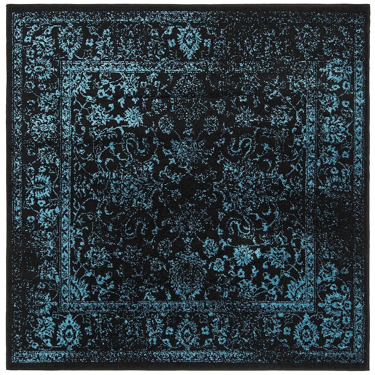 SAFAVIEH Adirondack Collection 6' Square Black / Teal ADR109K Oriental Distressed Non-Shedding Living Room Bedroom Dining Home Office Area Rug