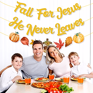 Fall For Jesus He Never Leaves Banner,NO-DIY Pumpkin Fall Banner Maple Leaf Bible Decoration Christian Religion Happy Fall Banner, Fall for Jesus He Never Leaves Decor Fall Decorations for Office
