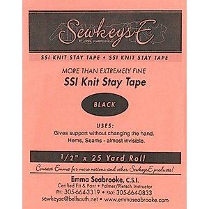Field's Fabrics Black - 1/2" Fusible SS1 Knit Stay Tape - More Than Extremely Fine 0.5" X 25 Yards SewkeysE Knit Swim Suit Interfacing Sold by The 25 Yard Roll (SSI.5-BL) M494.19
