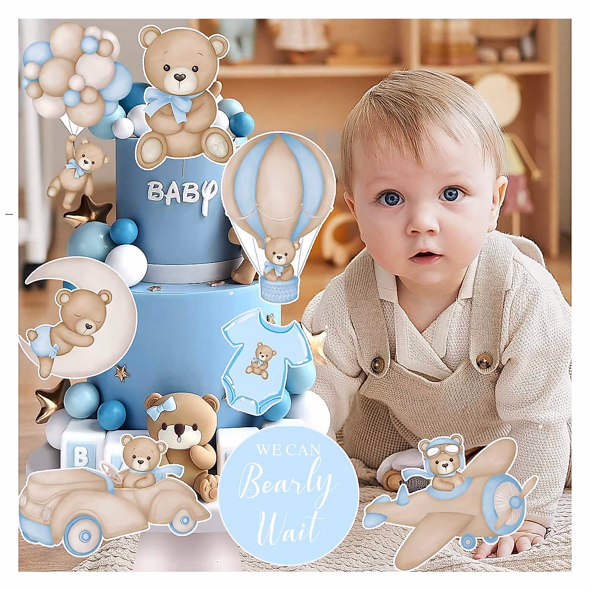 Zliisang 16Pcs Bearly Wait Baby Shower Cake Toppers We Can Bearly Wait Baby Shower Centerpieces Cake Toppers Decorations Boy Bear Baby Shower Party Decorations Bear Cake Toppers Decorations
