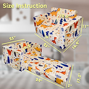 Truwelby Kids Sofa Toddler Couch, Children's 2 in 1 Convertible Sofa to Lounger, Extra Soft Flip Open Chair Sofa Bed, Cute Dinosaur Print Toddler Chair for Kids Girls Boys (Grass Dinosaur, Medium)