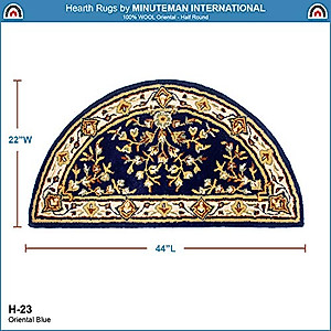 Minuteman International Blue Oriental Wool Hearth Rug, Half Round