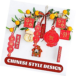 ABOOFAN 60pcs Lucky Greeting Card Bronzing Gift Box Spring Festival Wishes Cards Fringe Trim red Decorations Ornaments Potted Plant Decorations East Hanging Card