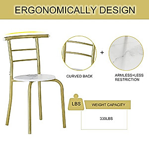 VECELO 3 Piece Small Round Dining Table Set for Kitchen Breakfast Nook, Wood Grain Tabletop with Wine Storage Rack, Save Space, 31.5", White & Gold