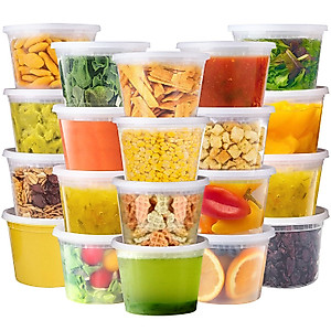 WGCC Deli Containers with Lids 16 oz - Disposable Soup Containers with Lids 48 Sets - Plastic Containers with Lids, Food Storage Containers with Lids, BPA Free/Microwave/Freezer/Dishwasher Safe