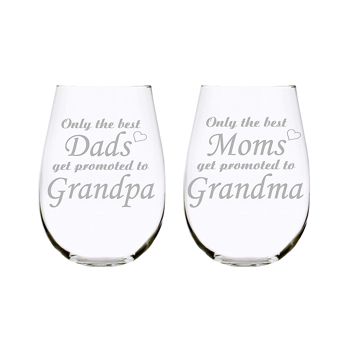 C M Only the best Dads get promoted to Grandpa and Only the best Moms get promoted to Grandma stemless wine glasses (set of two)