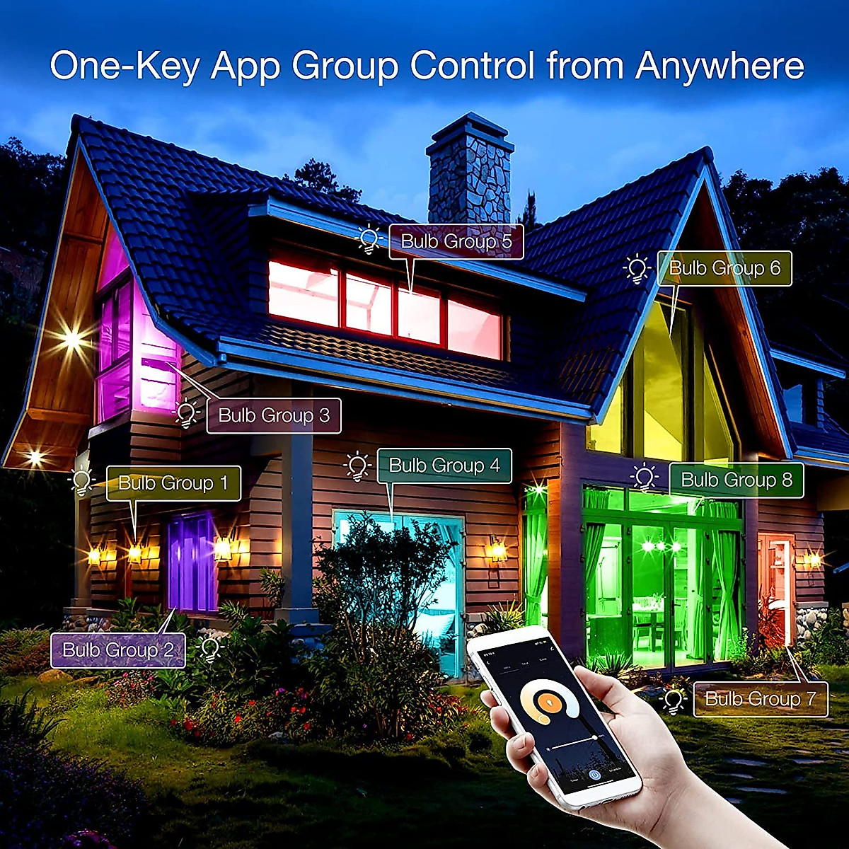 phopollo Smart Light Bulbs, RGBCW WiFi Multicolor Led Light Bulbs Compatible with Alexa & Google Home Assistant, A19 E26 9W 60W Equivalent 800Lumen, App Control, No Hub Required, 12 Pack