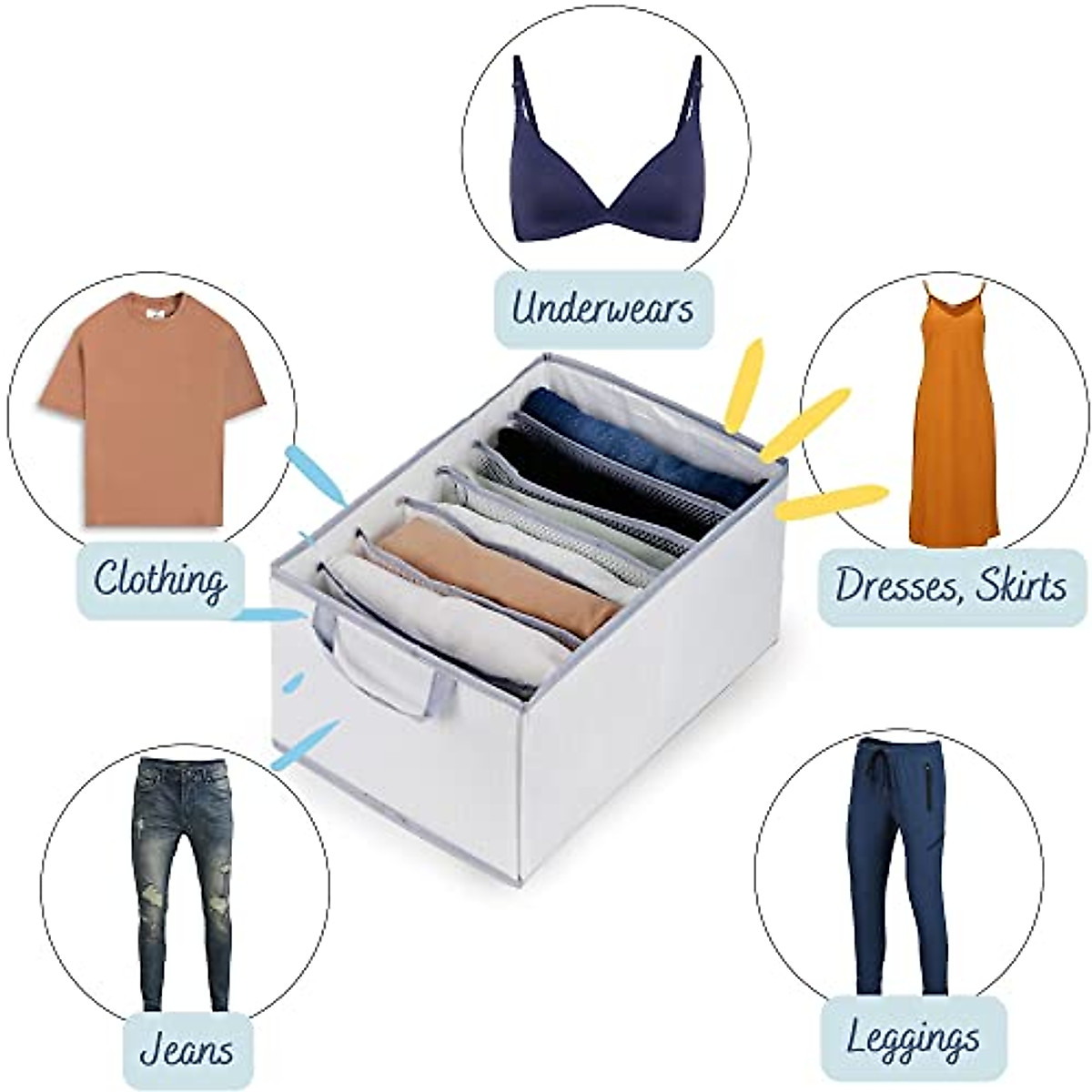7 Grids Wardrobe Clothes Organizer, 2 Pcs Foldable Thin Jeans Drawer Organizers for Folded Clothes, Clothes Storage Organizer, Closet Drawer Storage Box Mesh for Pants, Shirt, Skirt, Leggings