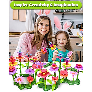 Gojmzo Toys Gifts for 2 3 4 5 Year Old Girl, 52 PCS Flower Garden Building Toys, Toddler Girl Toys 2-3, Christmas Toys Gifts for Kids Girls Age 2-4 3-5