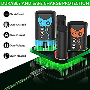 4 x 1600mAH Rechargeable Battery Packs for Xbox One Controller Battery Packs with Charger Dock USB Charger Station for Xbox Series X|S, Xbox One S/One X/One Elite (Size 2)