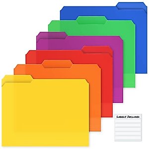 Dunwell Plastic Colored File Folders - 1/3 Cut Tab (6 Pack, Assorted Colors), Sturdy 3 Tab File Folders Letter Size, Folders for Documents 8.5x11, File Folders for Filing Cabinet, Filing Folders