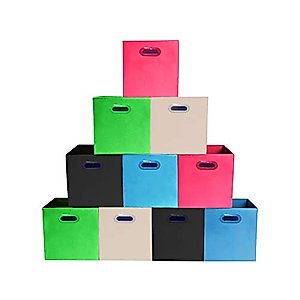 Prorighty [10-Pack,5 Mix Colors] Plastic Handles Storage Bins, Containers, Boxes, Tote, Baskets| Collapsible Storage CubesHousehold Organization |Strong Fabric & Cardboard | Foldable Shelves