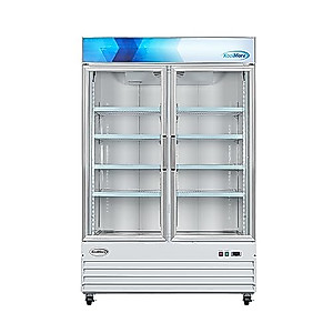 KoolMore MDF-2GD-45C-WH 53 in. Commercial Two Glass Door Display Upright Freezer Merchandiser in White 45 Cu. Ft