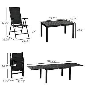 Outsunny 9-Piece Patio Dining Set for 8, Outdoor Aluminum Frames Dining Furniture Set with Expandable Table, Adjustable High Back Portable Chairs and Mesh Fabric Seats, Black