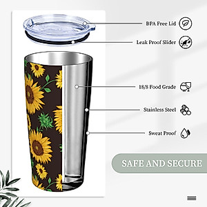 CHASOEA Sunflowers Tumbler 20oz Floral Stainless Steel Insulated Tumblers with Lid and Straw Flowers Travel Coffee Mug Tea Wine Cups Water Bottle Gifts for Women