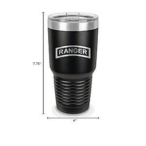 United States Army Rangers 30 oz Laser Engraved Polar Camel Stainless Steel Vacuum Insulated Tumbler w/Clear Lid elite infantry unit spec op - Customizable - Black