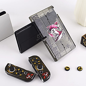 DLseego Monster Black Clear Switch OLED Protective Case Dockable Console Hard Shell + TPU Joy Con Cover Shockproof Anti Scratch Skin with 2PCS Hunter Thumb Grips for Switch 2021