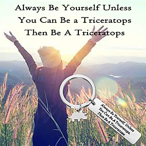 TGBJE Triceratops Stainless Steel Keychain (Dinosaur, Modern Style, 5*1.2cm, for Dinosaur Lovers)