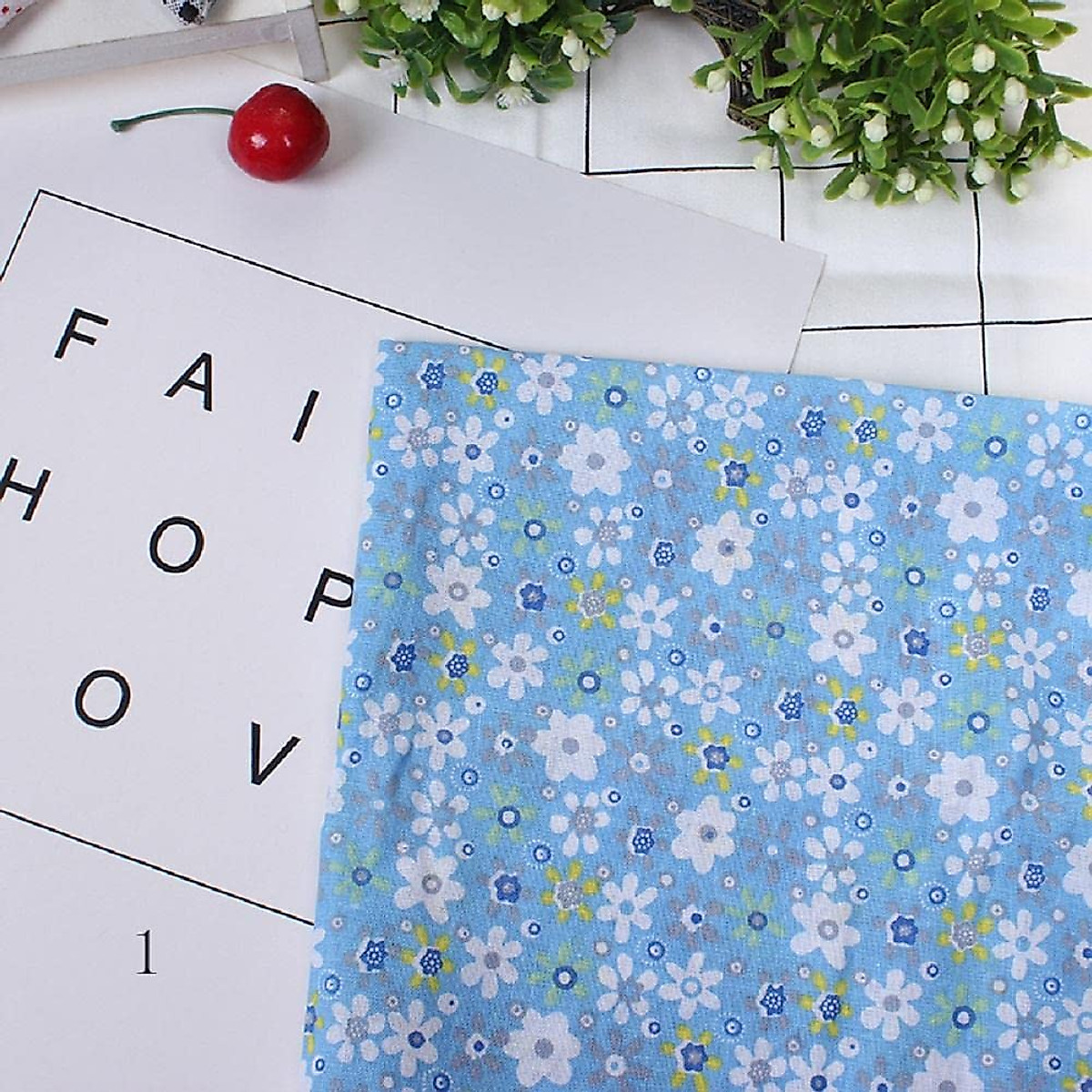 7Pcs Assorted Fat Quarter Bundle Quilt Quilting Cotton Fabric Sewing DIY Set (Blue)