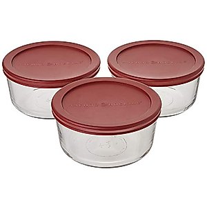 Anchor Hocking 4 Cup Food Storage Containers with Red Lids (3)