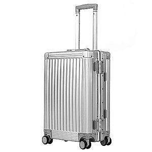 DOMINOX All Aluminum Carry On Luggage Hard Shell Luggage Aluminum Suitcase for Travel Zipperless Luggage Checked Luggage with Silent 360° Spinner Wheels 26 In. (Vertical Grain Style, Sliver)
