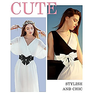 Brighoo 2 Pieces Wide Elastic Belt Women's Bowknot Belt Ladies Stretchy Bow Belt for Valentine's Day Women Dresses (Black, White)