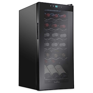 Ivation 18 Bottle Compressor Wine Cooler Refrigerator | Large Freestanding Wine Cellar For Red, White, Champagne or Sparkling Wine | 41f-64f Digital Temperature Control Fridge Glass Door Black